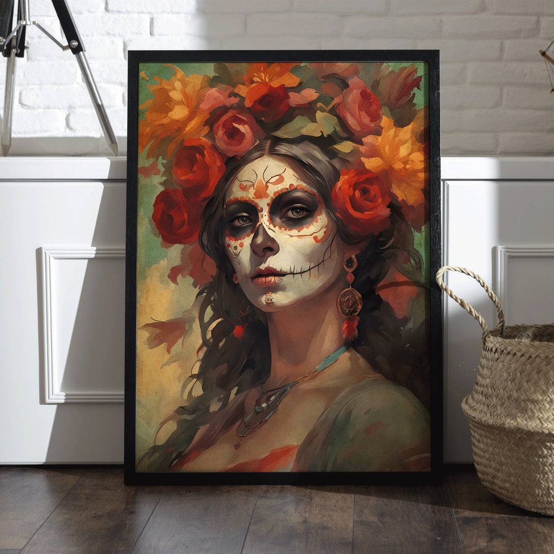 Mexican Decor Dia De Muertos Catrina Portrait Oil Painting Halloween ...
