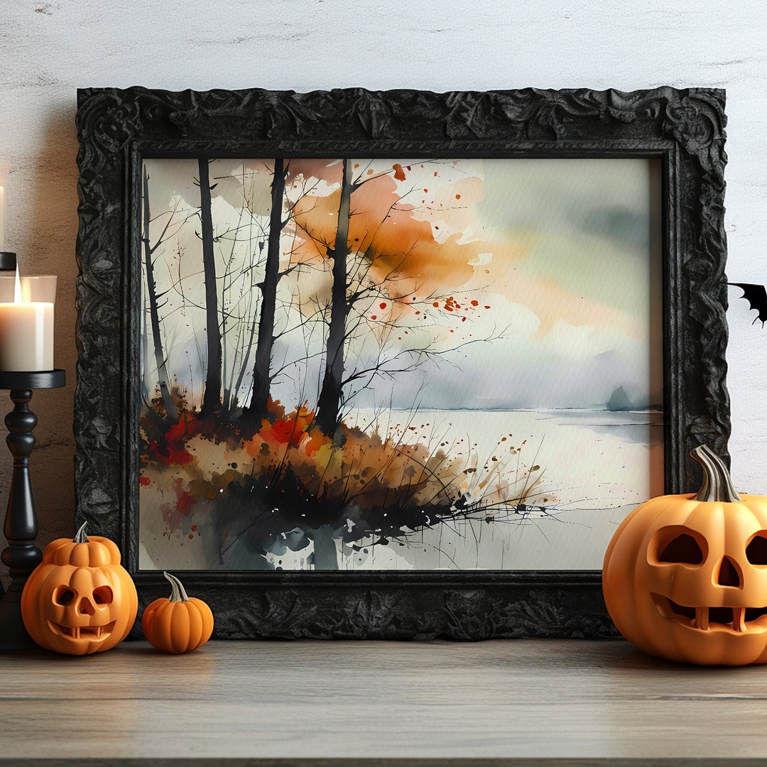 Creepy Halloween Landscape Autumn Trees and Lake Moody Fall - Etsy