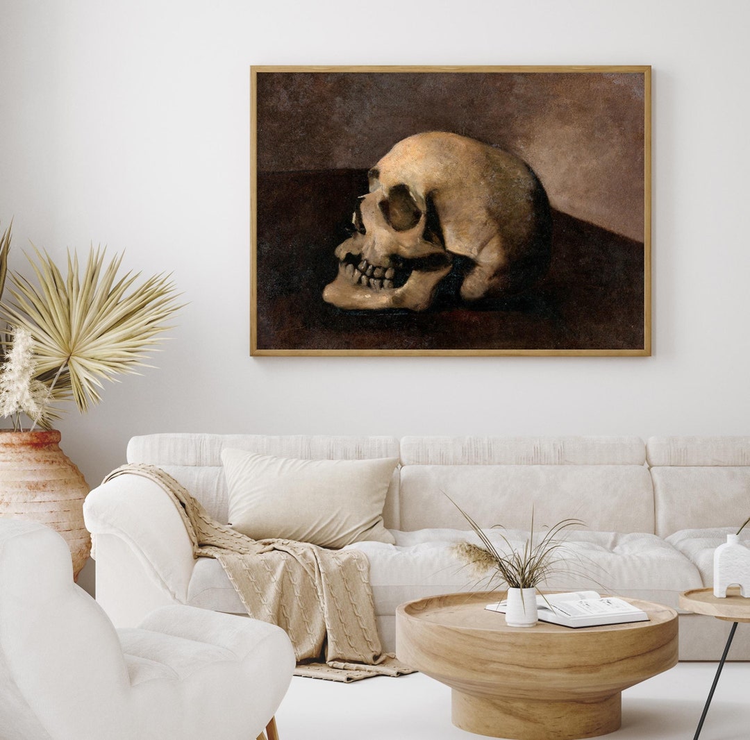 Skull Oil Painting Print | Gothic Memento Mori Art | Moody Skull Wall ...