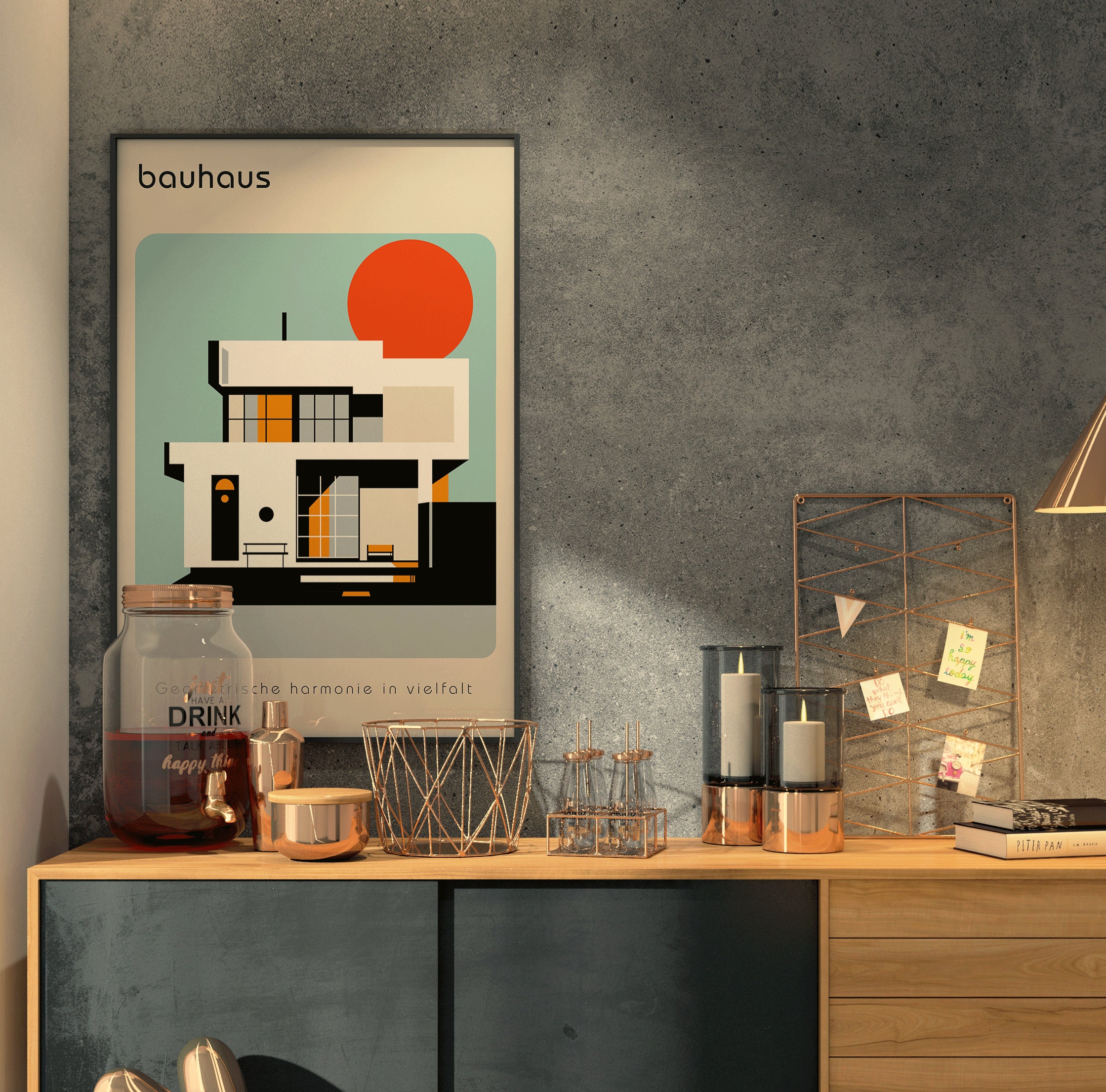 Retro House German Bauhaus Exhibition Poster Mid Century Home Decor ...