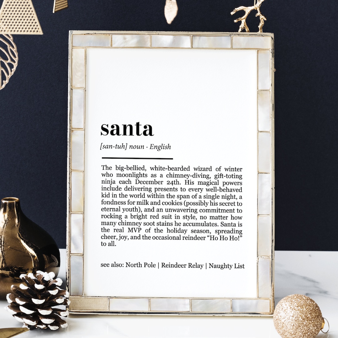 Santa Definition Print Christmas Wall Art Funny Definition Print Black ...