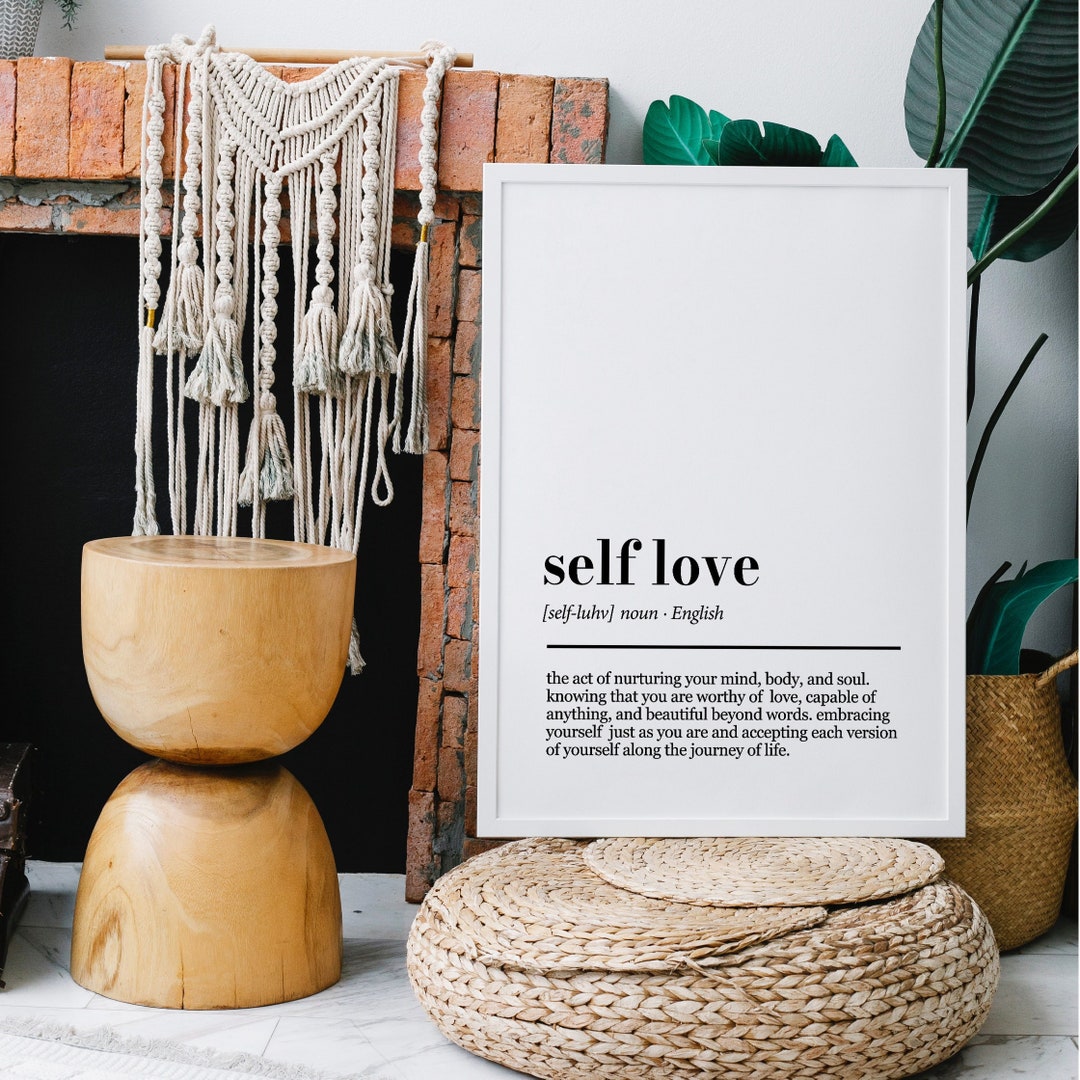 Self Love Definition Poster – Minimalist Quote Wall Art, Black and ...