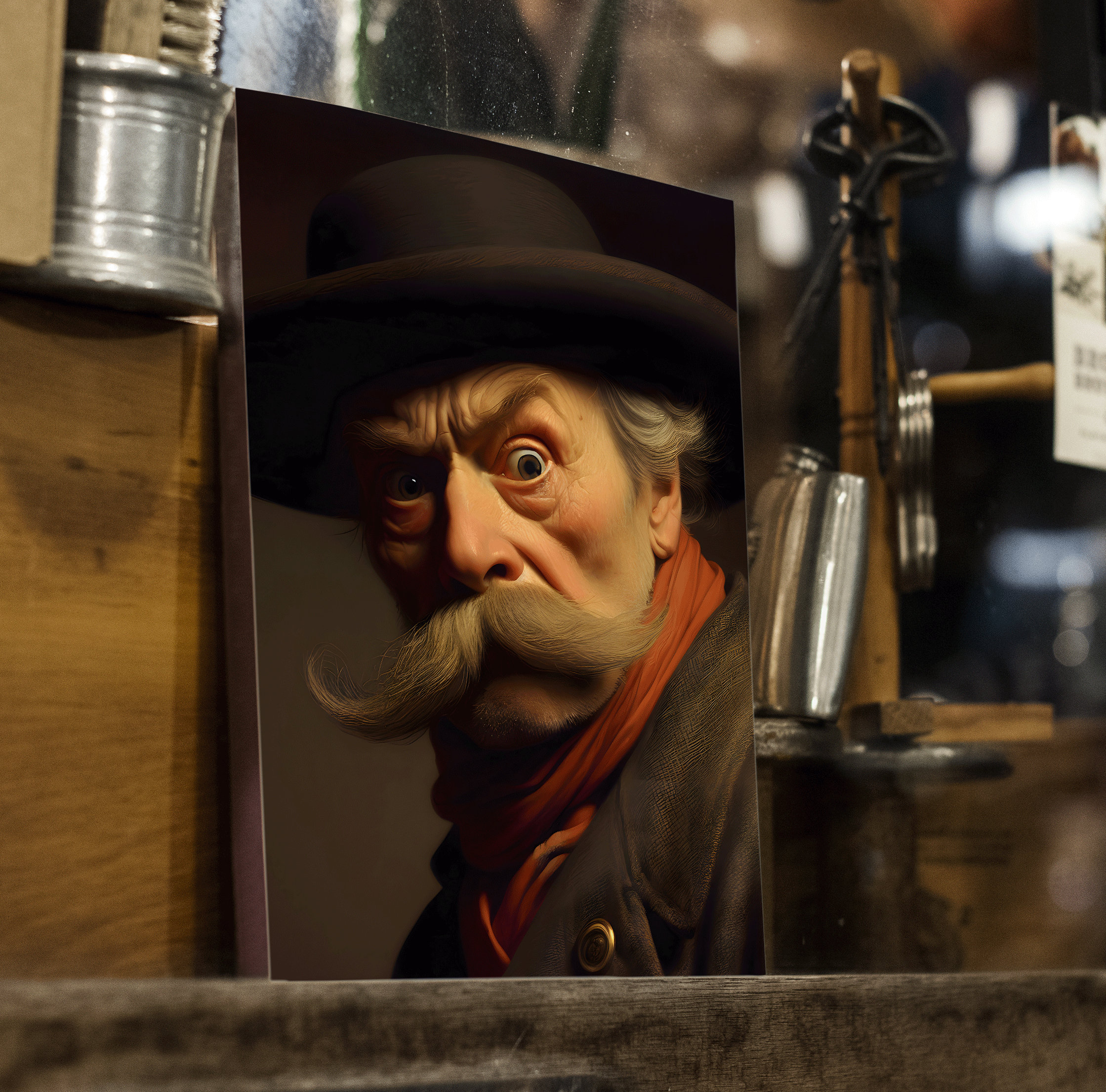 Vintage Funny Man Surprised Wall Art Portrait Print Altered Oil ...