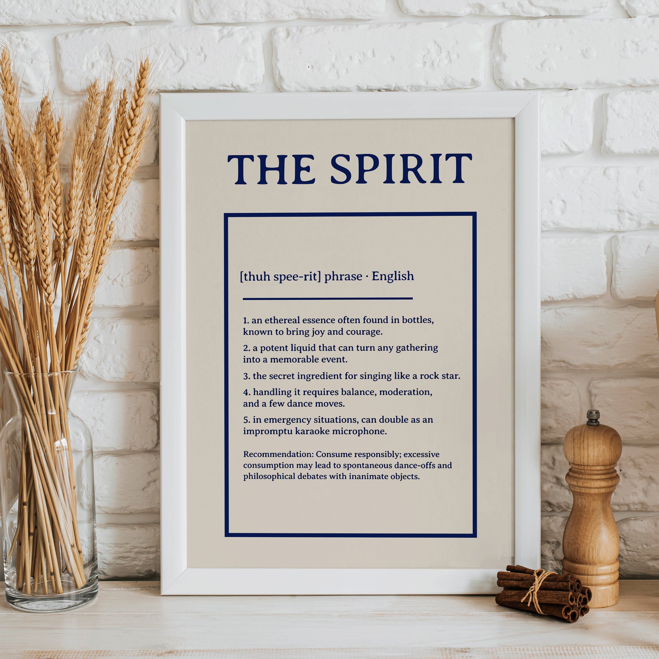 The Spirit Definition Poster Funny Bar Cart Print Minimalist Gallery ...