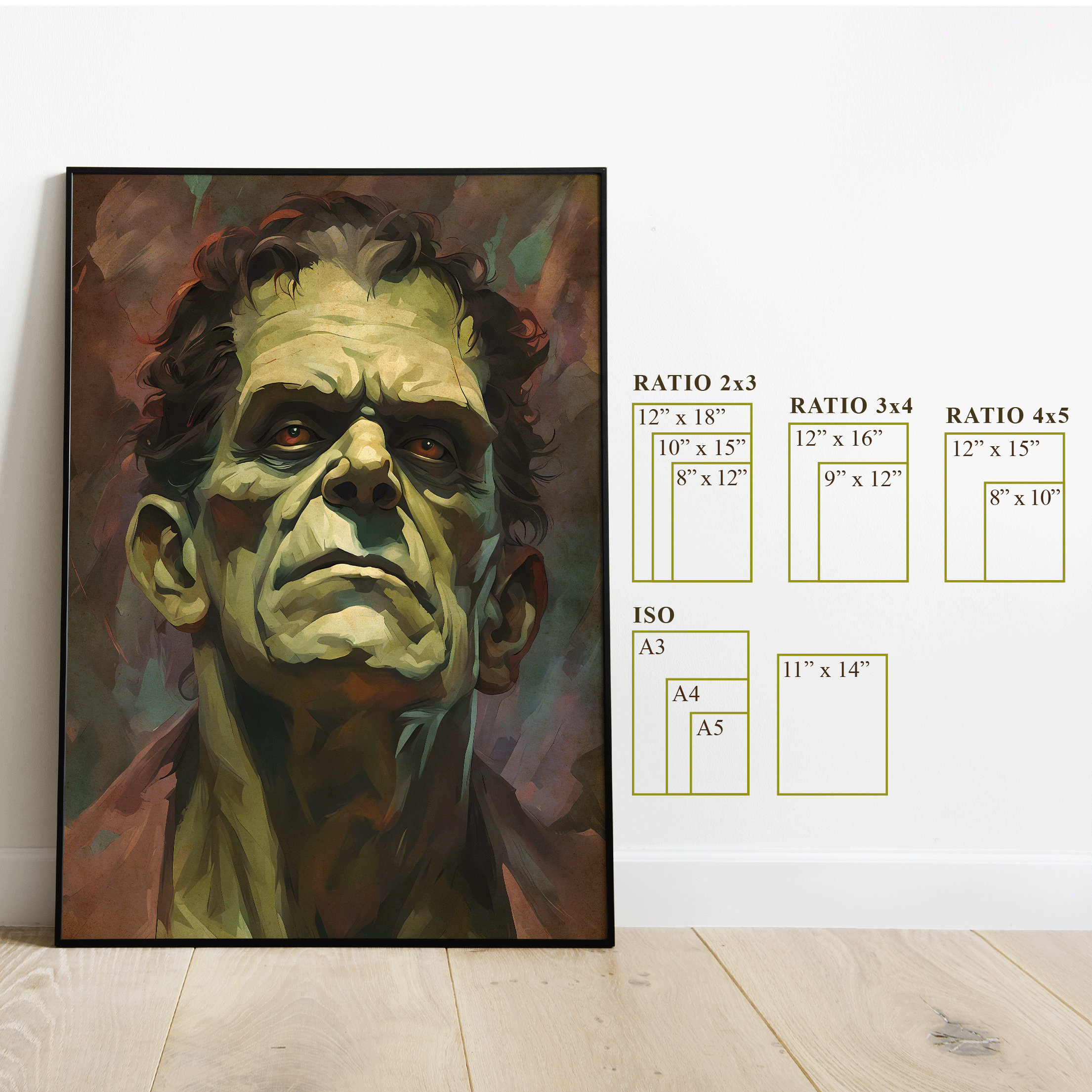 Horror Art Frankenstein Portrait Gothic Wall Art Decor Classic Monsters ...