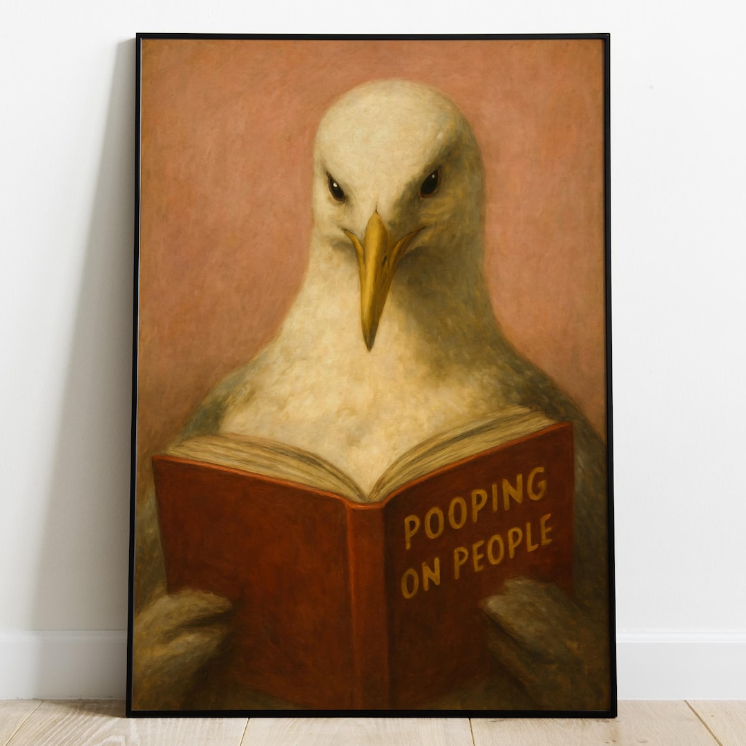 Seagull Pooping on People Toilet Art Print | Funny Bathroom Humor ...
