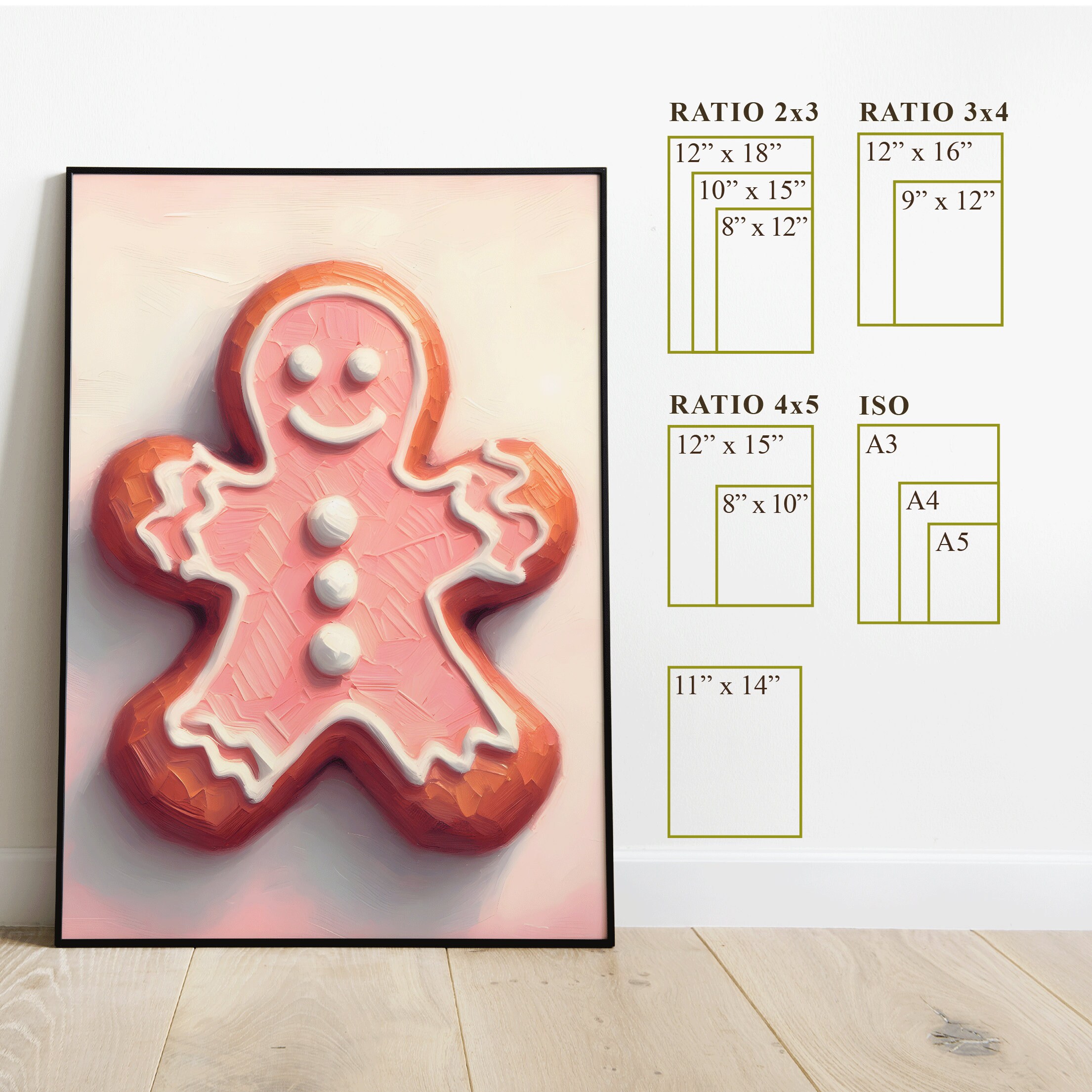 Pink Vintage Xmas Gingerbread Print Seasonal Oil Painting Home Decor ...