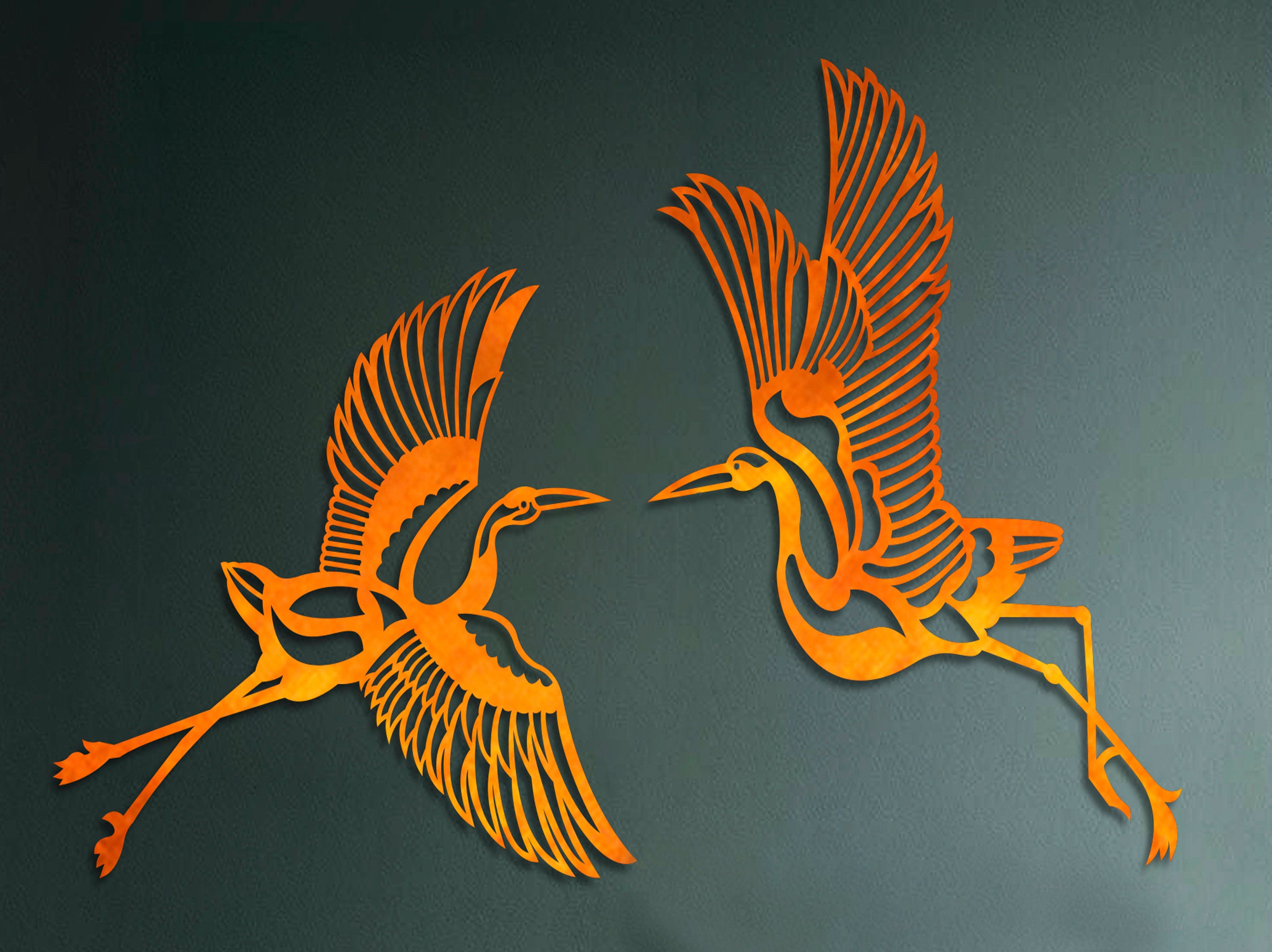 Cranes Metal Wall Art, Set of 2 Birds Metal Crane Wall Decor, Birds ...