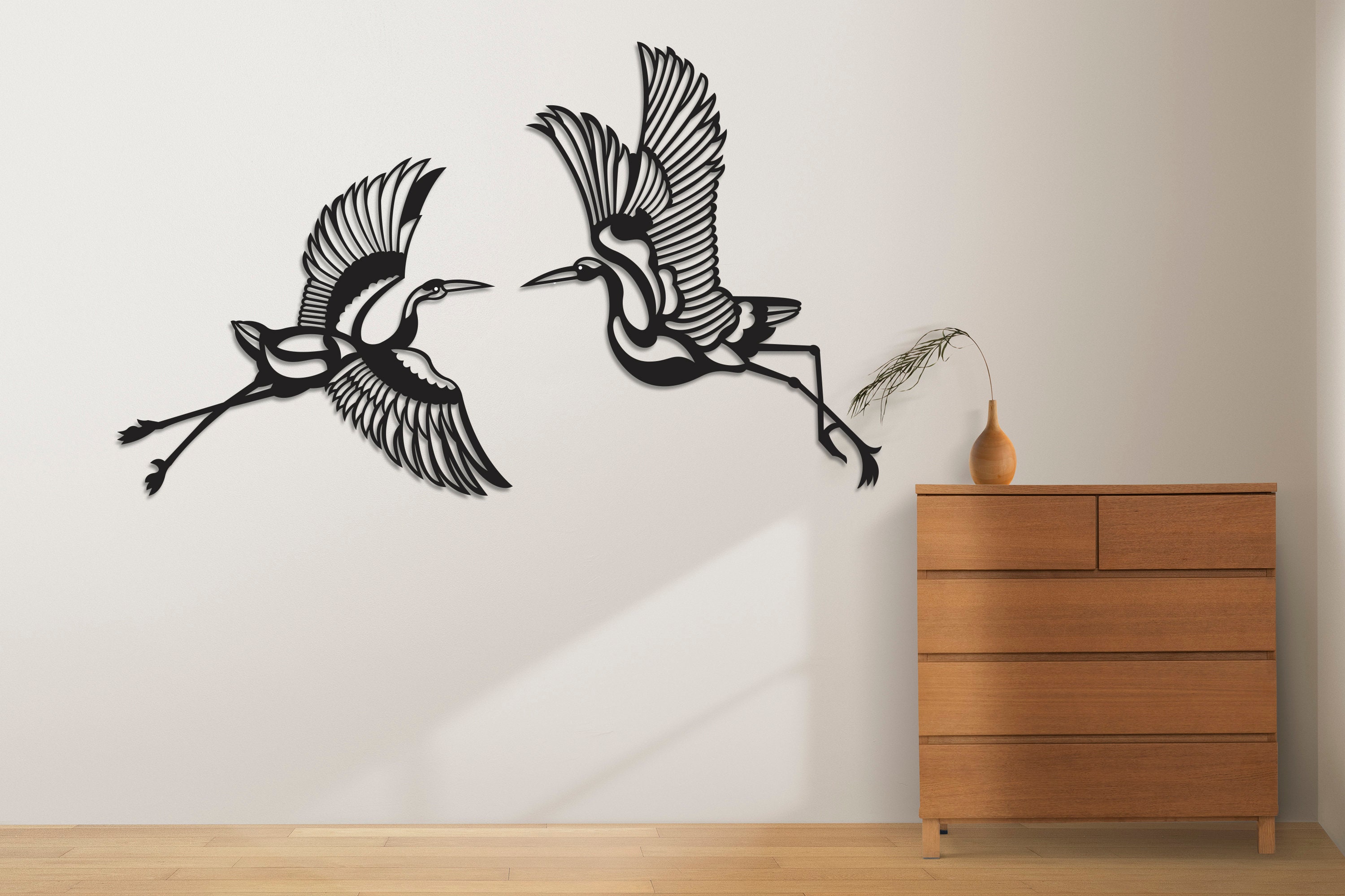 Cranes Metal Wall Art, Set of 2 Birds Metal Crane Wall Decor, Birds ...