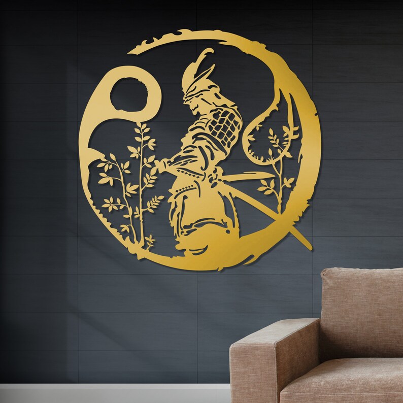 Samurai, Metal Samurai Wall Hanging, Warrior Wall Decor, Metal Bushido ...