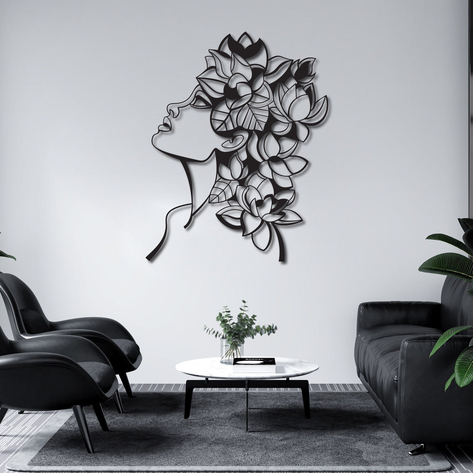 Woman Face Metal Wall Art, Woman Portrait, Woman With Flowers, Beauty ...