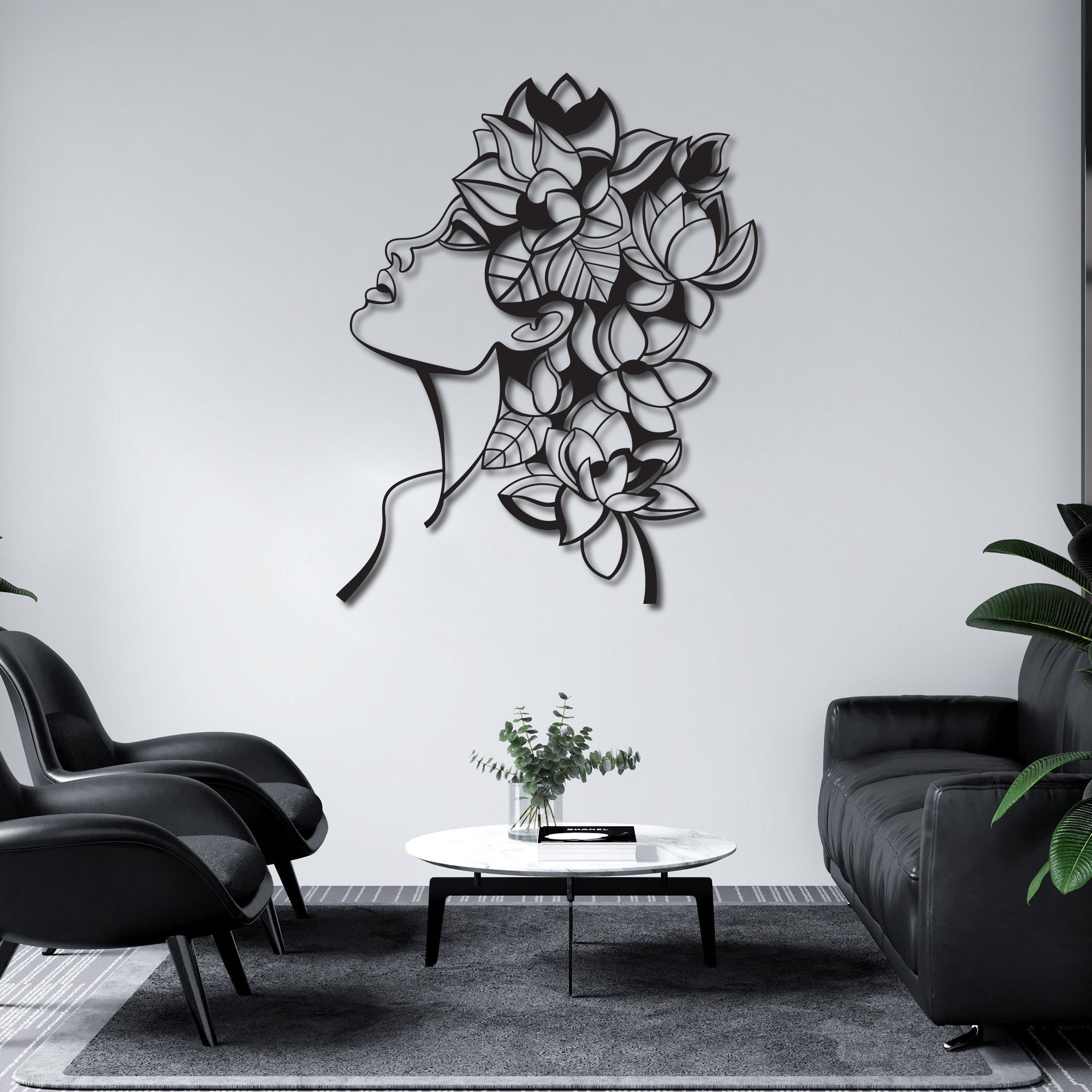 Woman Face Metal Wall Art With Flowers, Bedroom Decor - Etsy