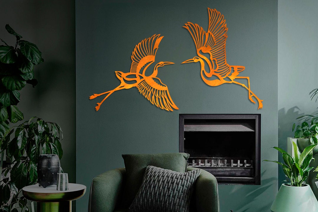 Cranes Metal Wall Art, Set of 2 Birds Metal Crane Wall Decor, Birds ...