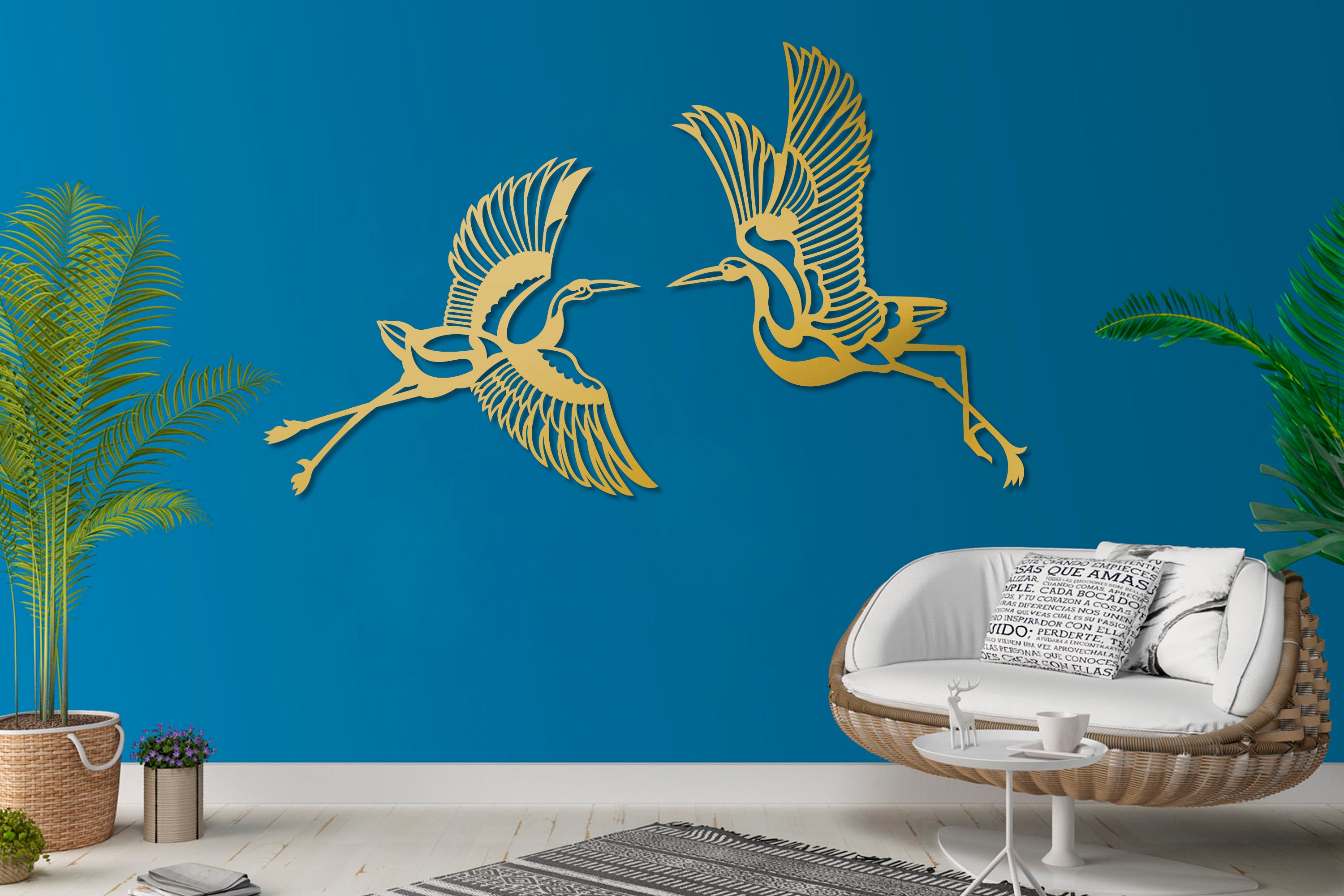 Cranes Metal Wall Art, Set of 2 Birds Metal Crane Wall Decor, Birds ...