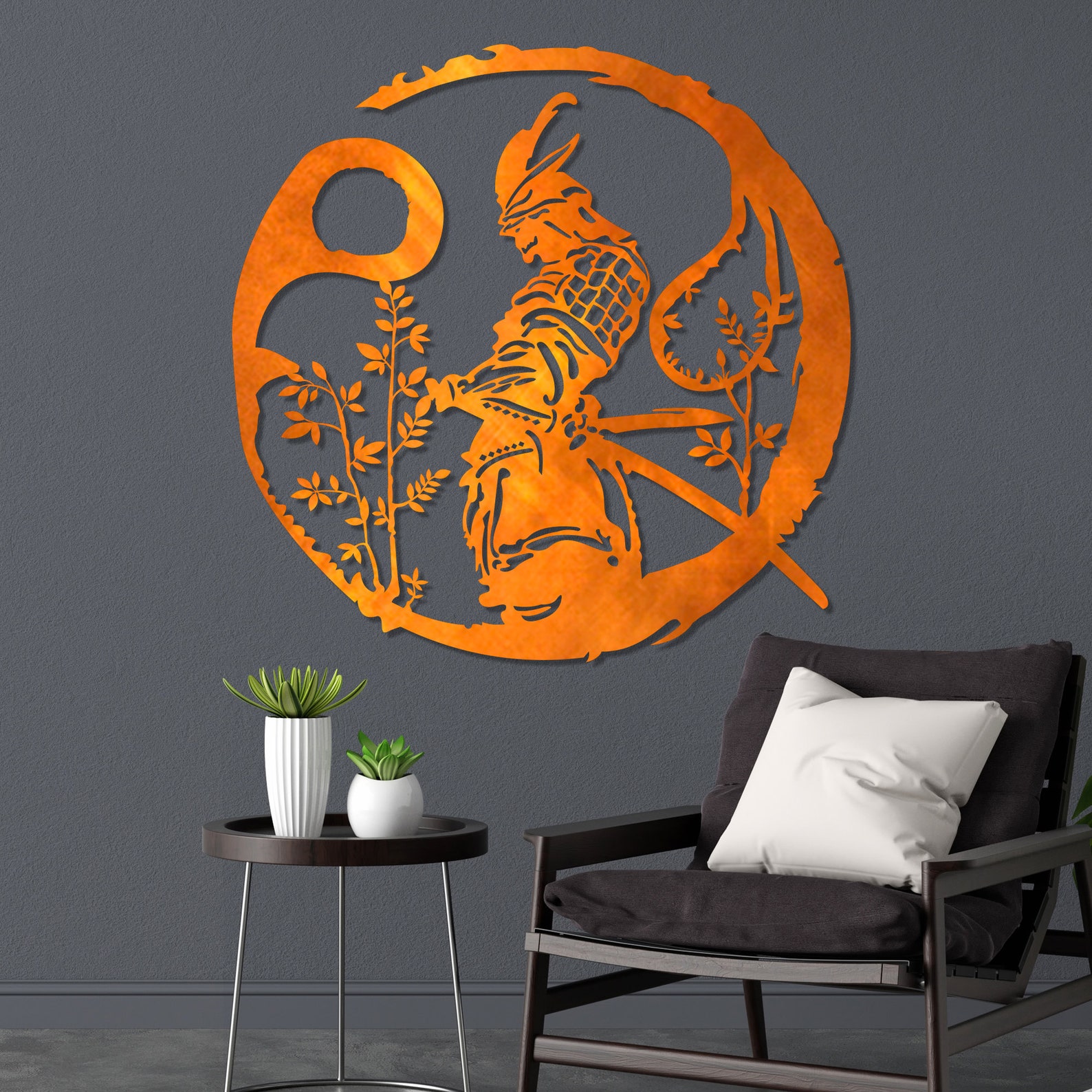 Samurai, Metal Samurai Wall Hanging, Warrior Wall Decor, Metal Bushido ...