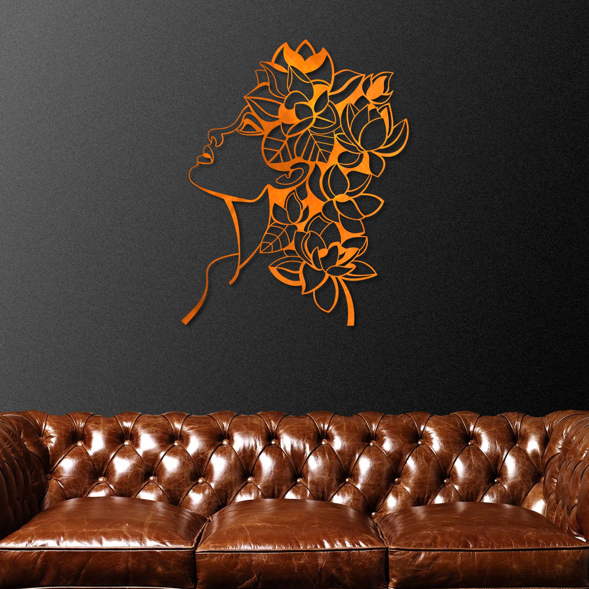 Woman Face Metal Wall Art, Woman Portrait, Woman With Flowers, Beauty ...