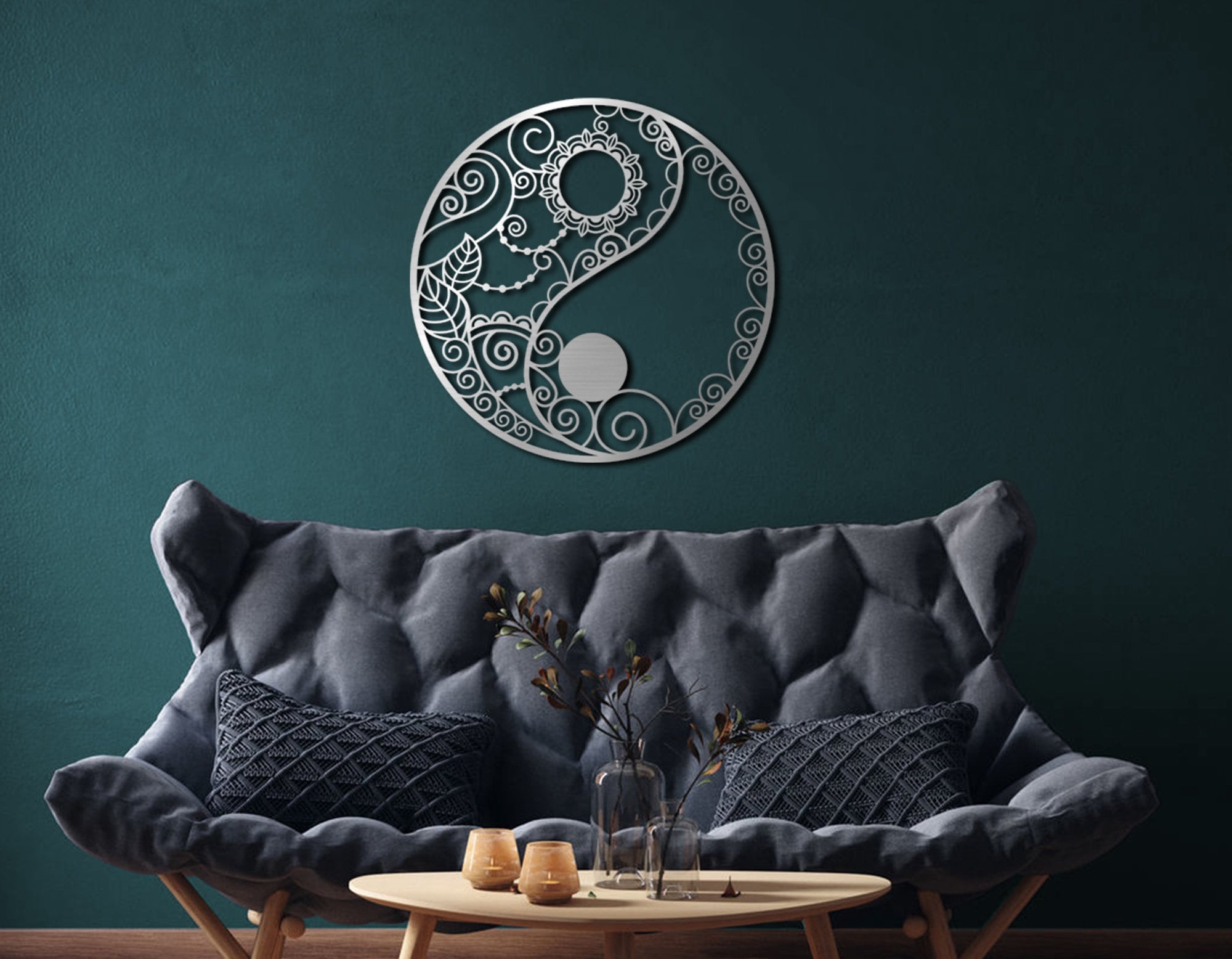 Floral Yin Yang Metal Wall Art, Meditation Decor (23x23 Inches) - Etsy