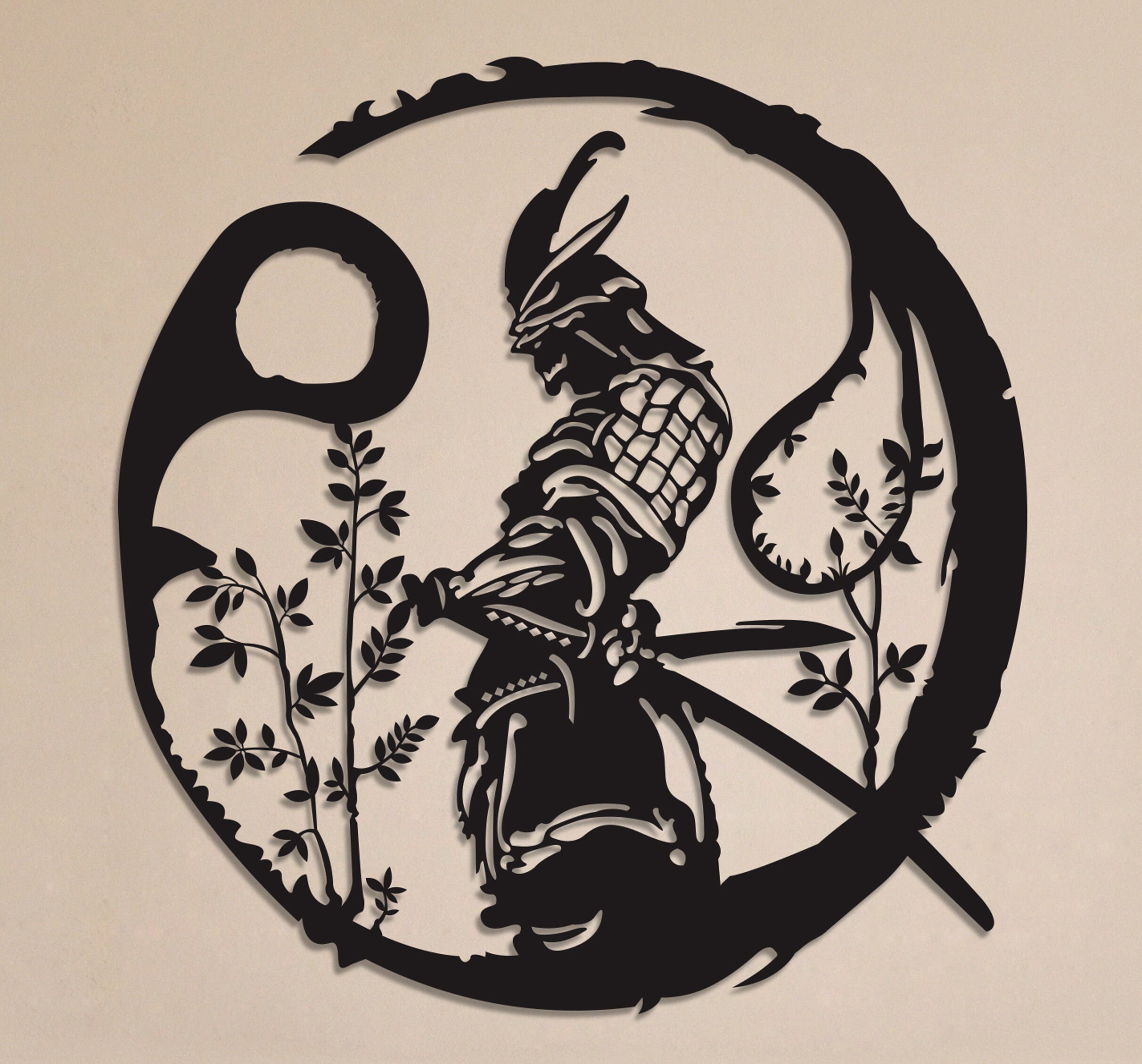 Samurai, Metal Samurai Wall Hanging, Warrior Wall Decor, Metal Bushido ...