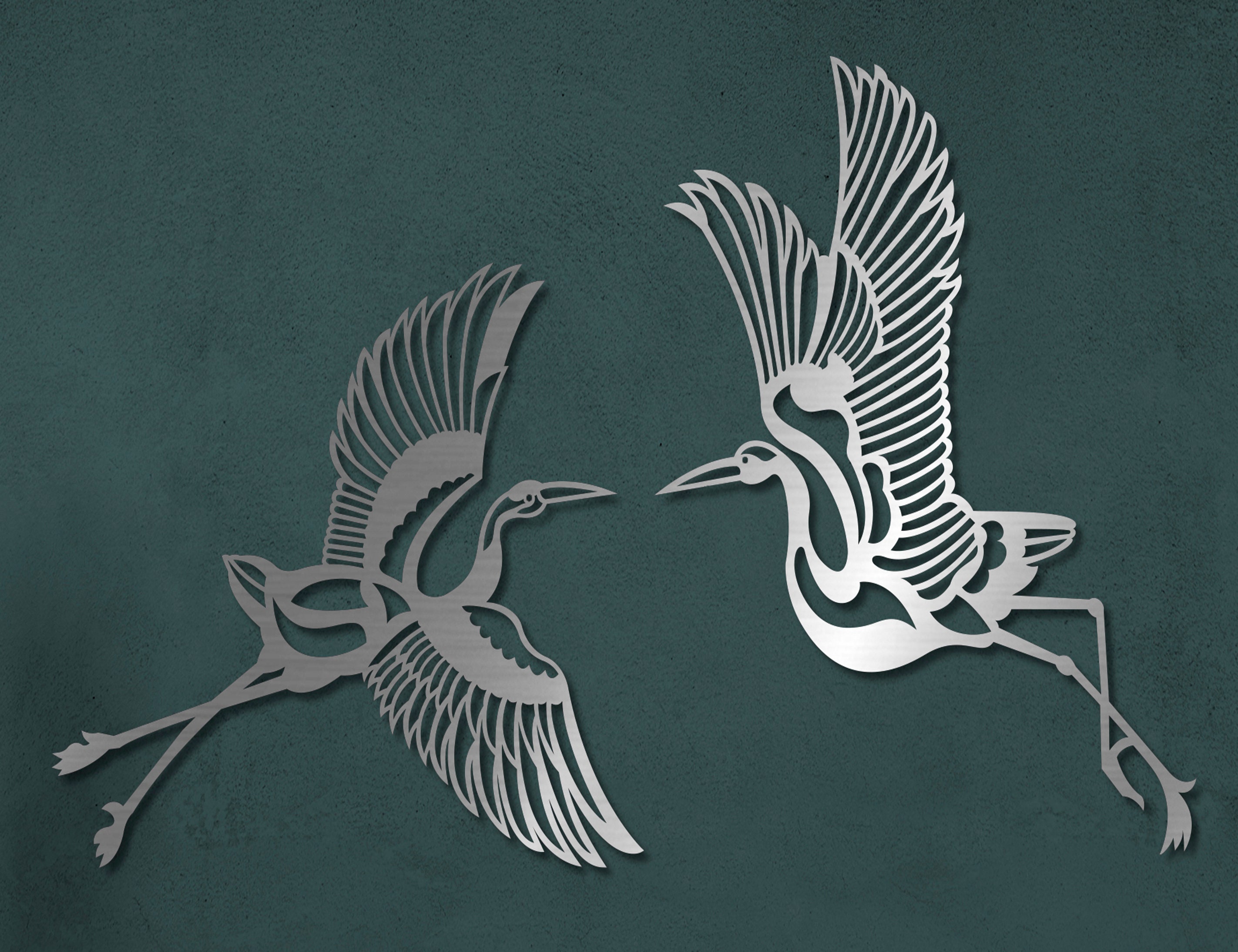 Cranes Metal Wall Art, Set of 2 Birds Metal Crane Wall Decor, Birds ...