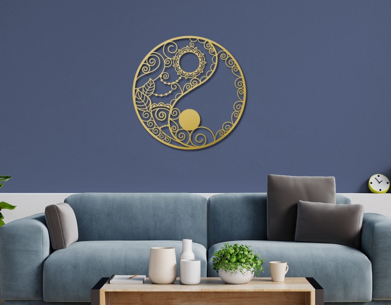 Floral Yin Yang Metal Wall Art, Meditation Decor (23x23 Inches) - Etsy