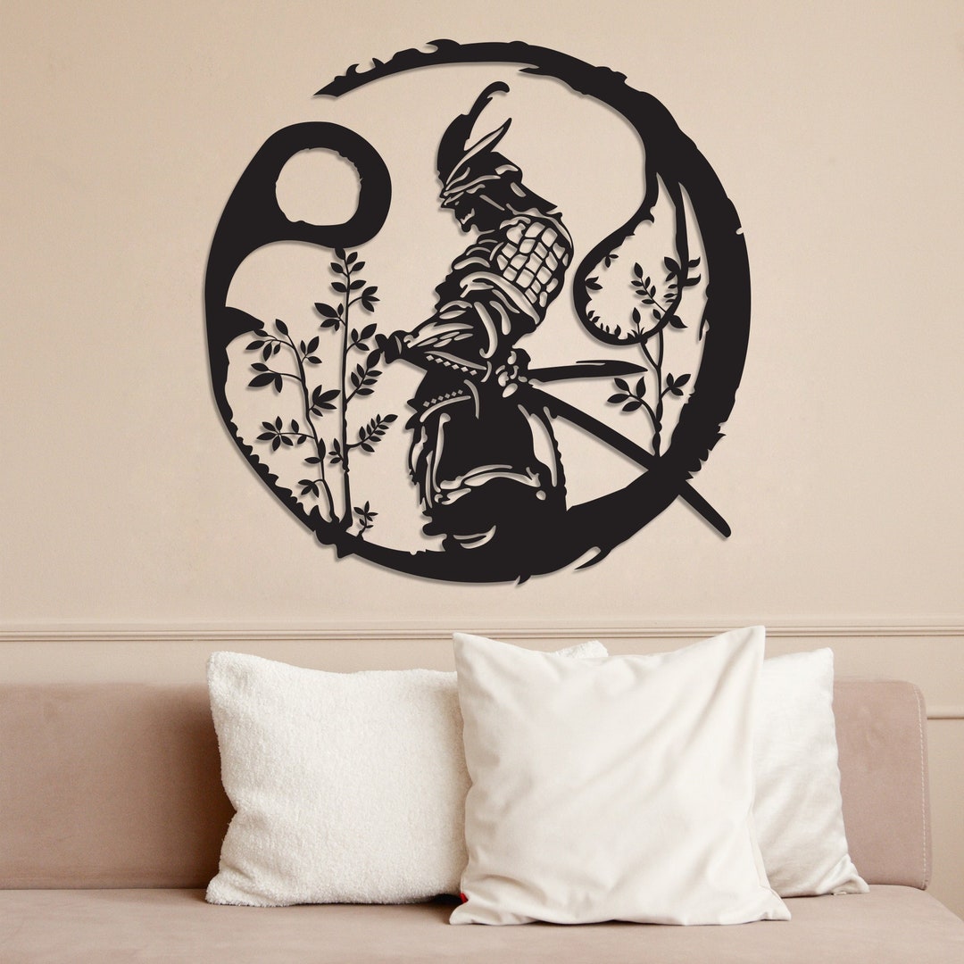 Samurai, Metal Samurai Wall Hanging, Warrior Wall Decor, Metal Bushido ...