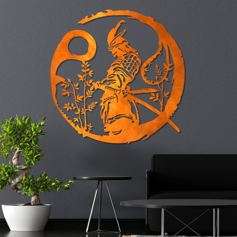 Samurai, Metal Samurai Wall Hanging, Warrior Wall Decor, Metal Bushido ...