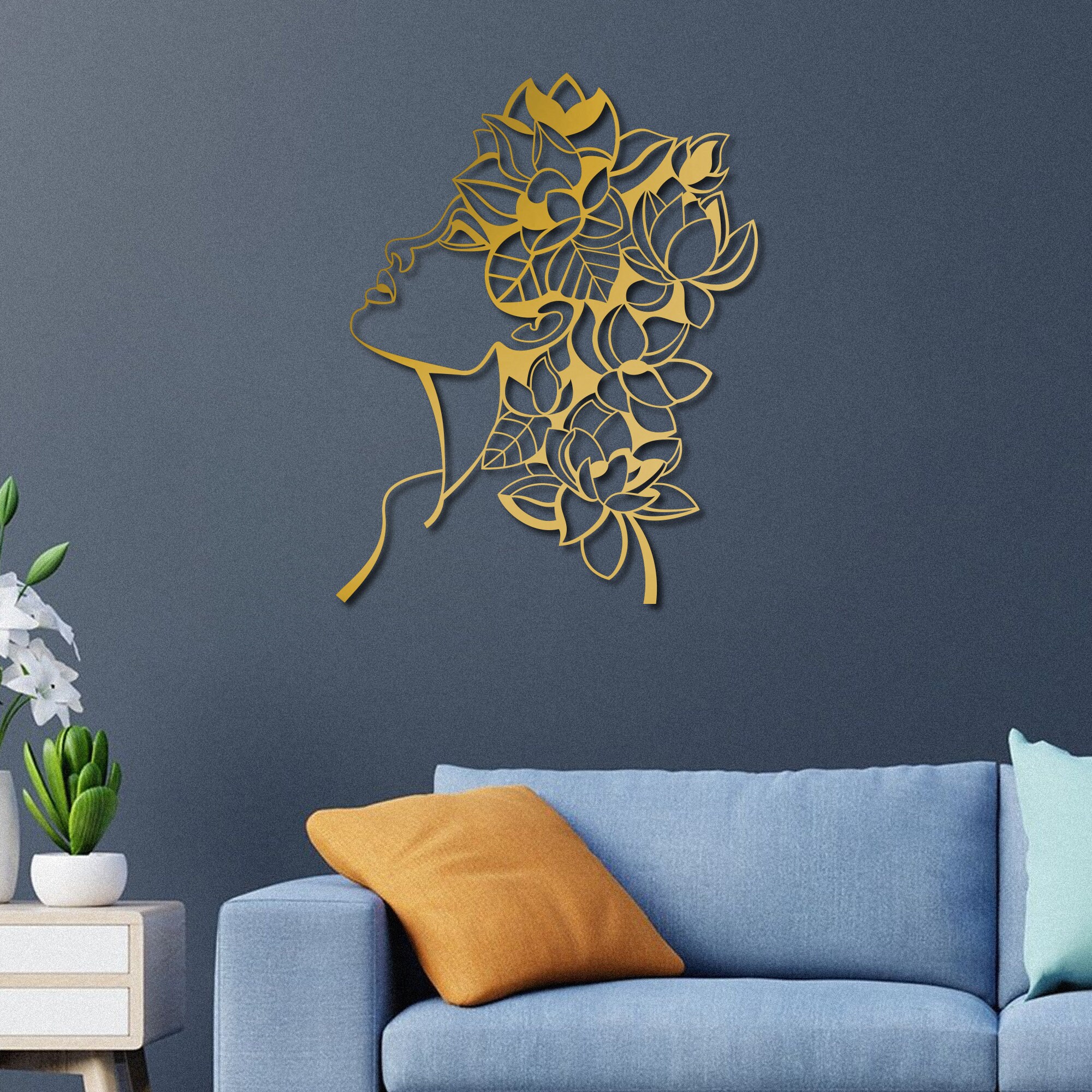 Woman Face Metal Wall Art, Woman Portrait, Woman With Flowers, Beauty ...