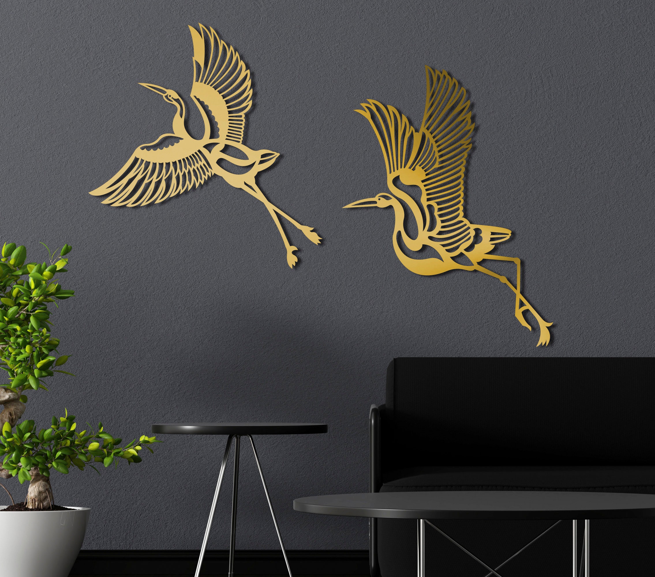 Metal Cranes Wall Art, Set of 2 Crane Birds Metal Wall Decor, A Pair in ...