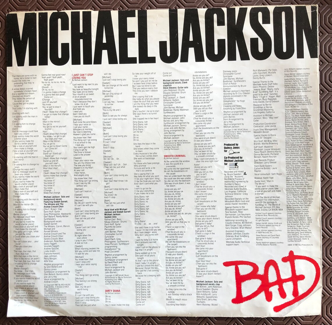 MICHAL JACKSON - BAD (1987) - Etsy
