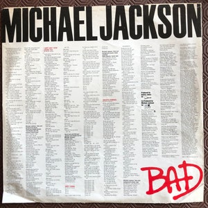 MICHAL JACKSON - BAD (1987) - Etsy