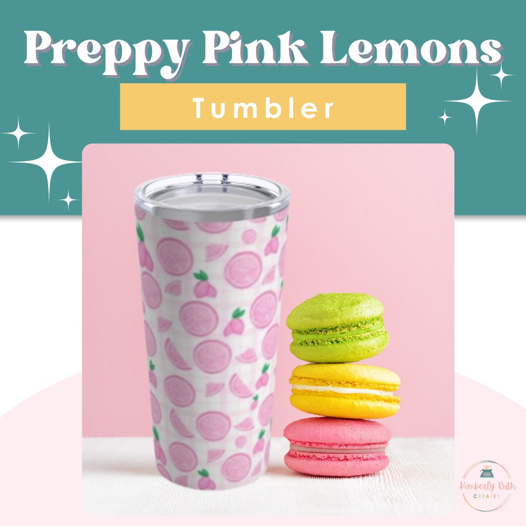 Tumbler 20oz Preppy Pink Watercolor Lemons Cup Lemon Gift Pink Pattern ...
