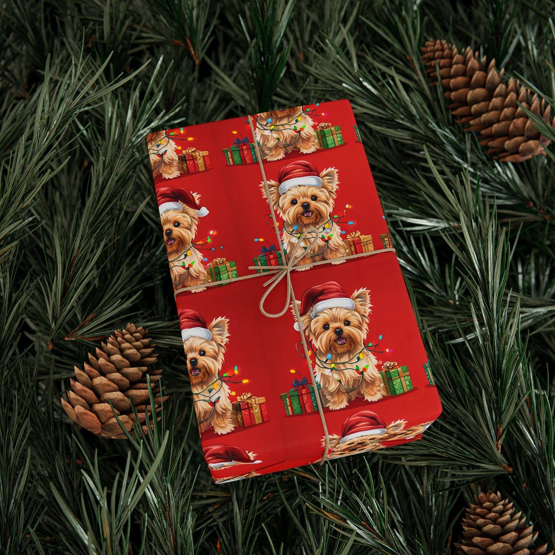 Christmas Yorkie Wrapping Papers, Gift Wrap Sheets, Cute Dog Santa ...