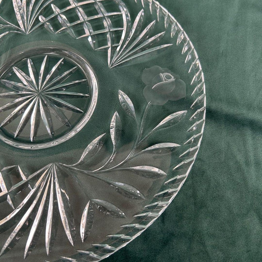 Vintage Crystal Glass Starburst Rose Budd Serving Plate Cheese Plate - Etsy
