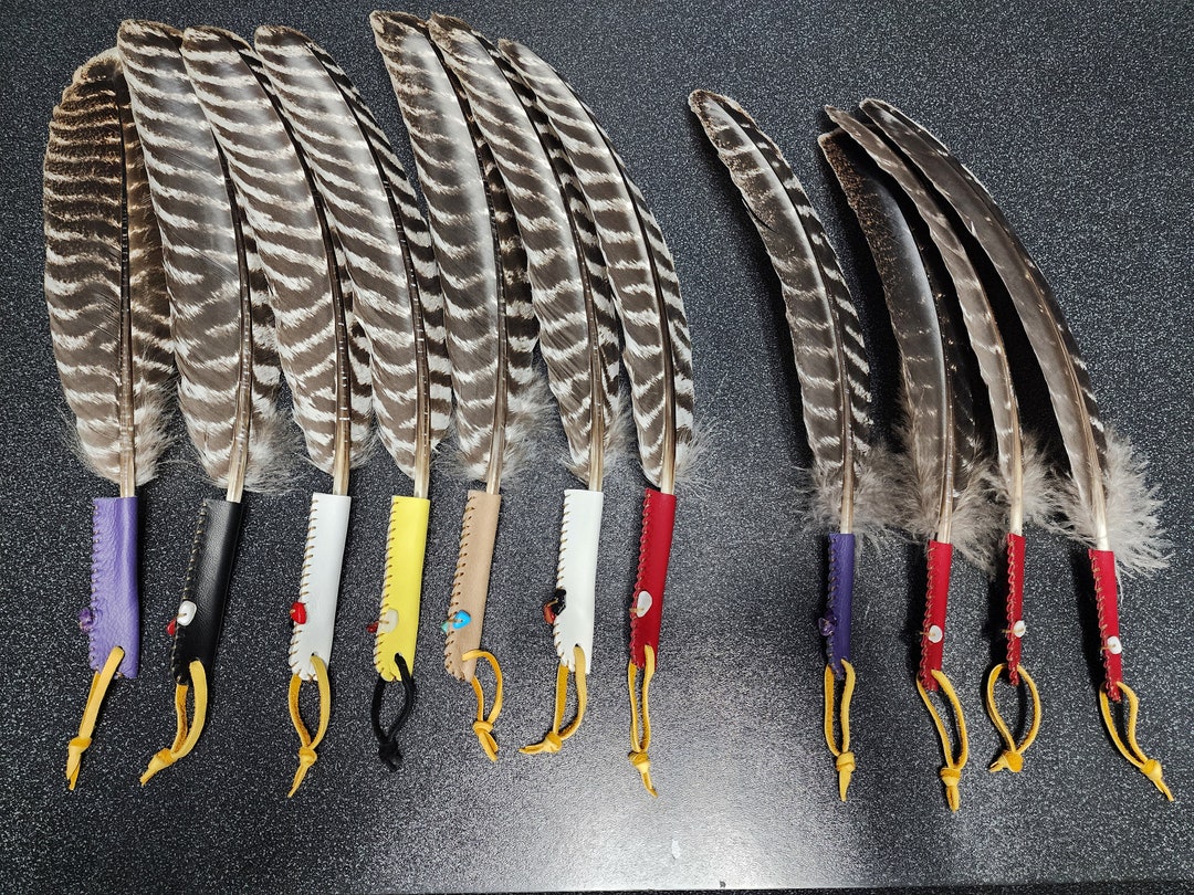 Turkey Smudge Feather With Leather Handle and Turquoise Stone - Etsy