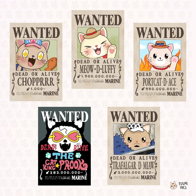 One Piece Cats - Wanted Poster (version 2) - Etsy