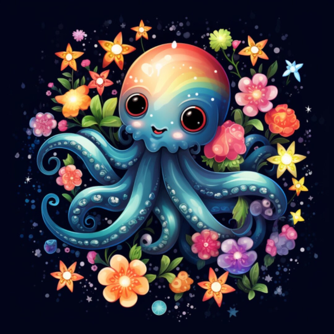 Rainbow Cartoon Octopus Sticker - Etsy