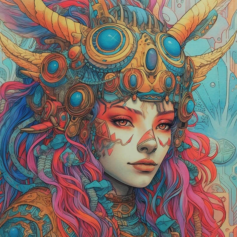 Stylized Spirit Guide Drawing and Reading Cosmopunk Style - Etsy