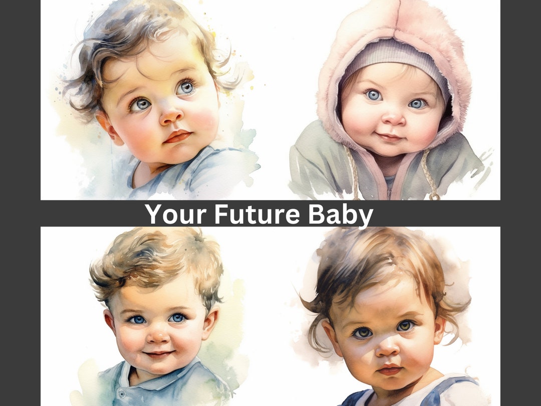 Your Future Baby Drawing and Reading, Watercolor Drawing Baby Portrait ...