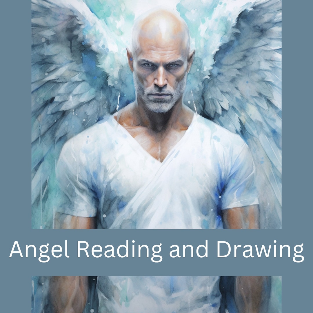 Archangel Drawing and Reading, Watercolour Picture of Angel ...