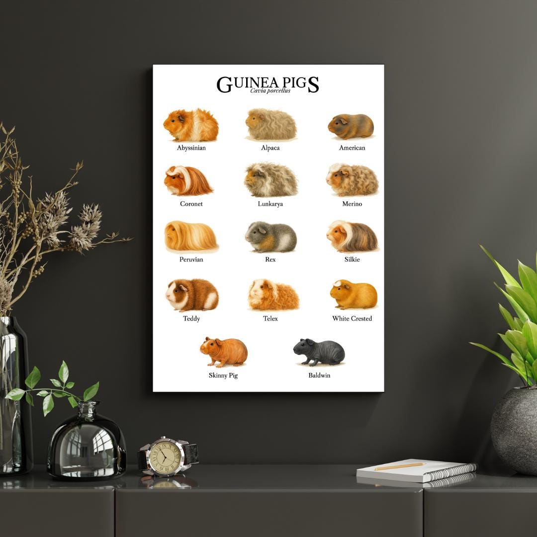 Watercolor Guinea Pig Breeds Educational Poster | 14 Cavies Homeschool ...