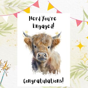 Engagement Congratulations Card Cute Highland Cow Herd You're Engaged ...