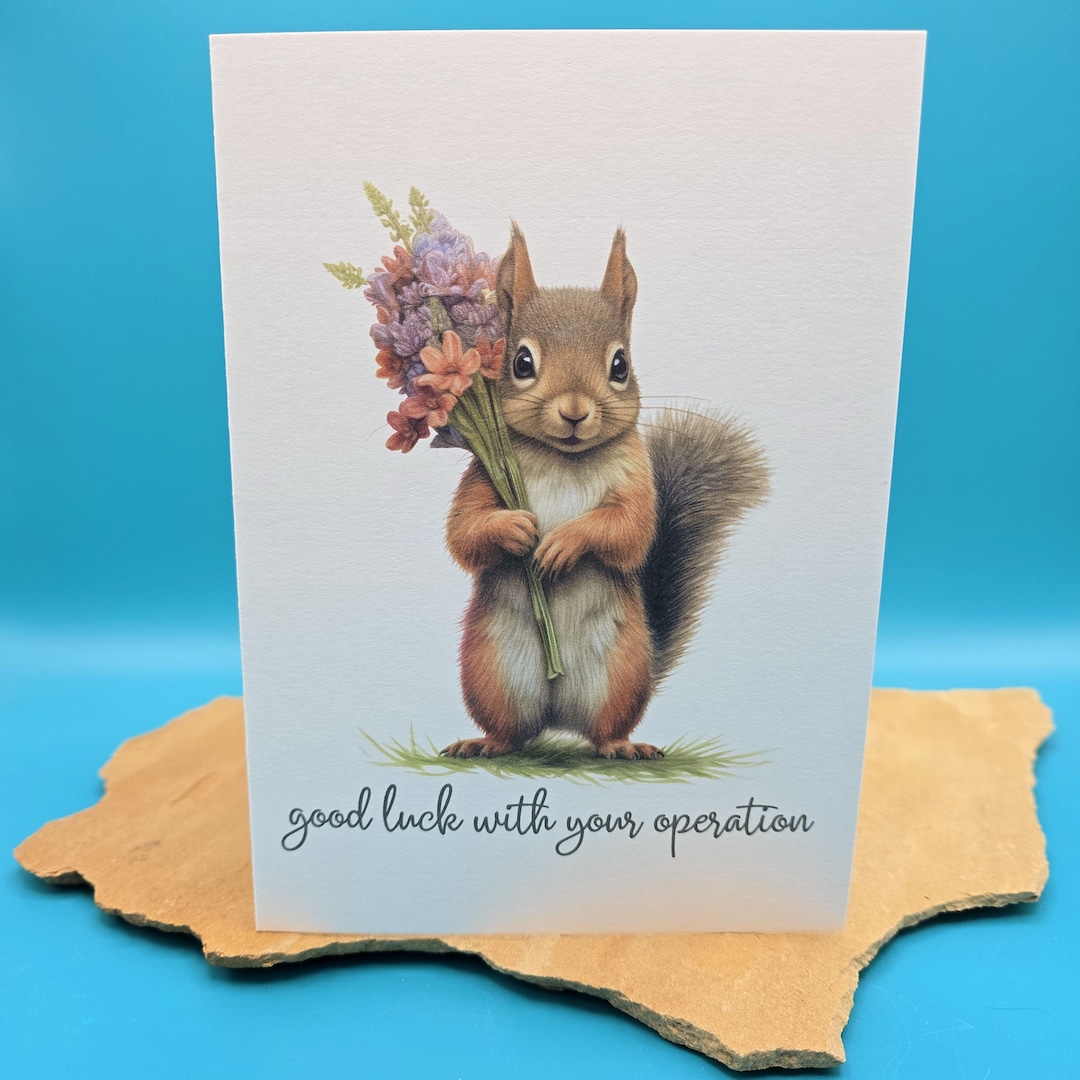 Good Luck Surgery Card - Good Luck Operation Card - Floral Squirrel ...