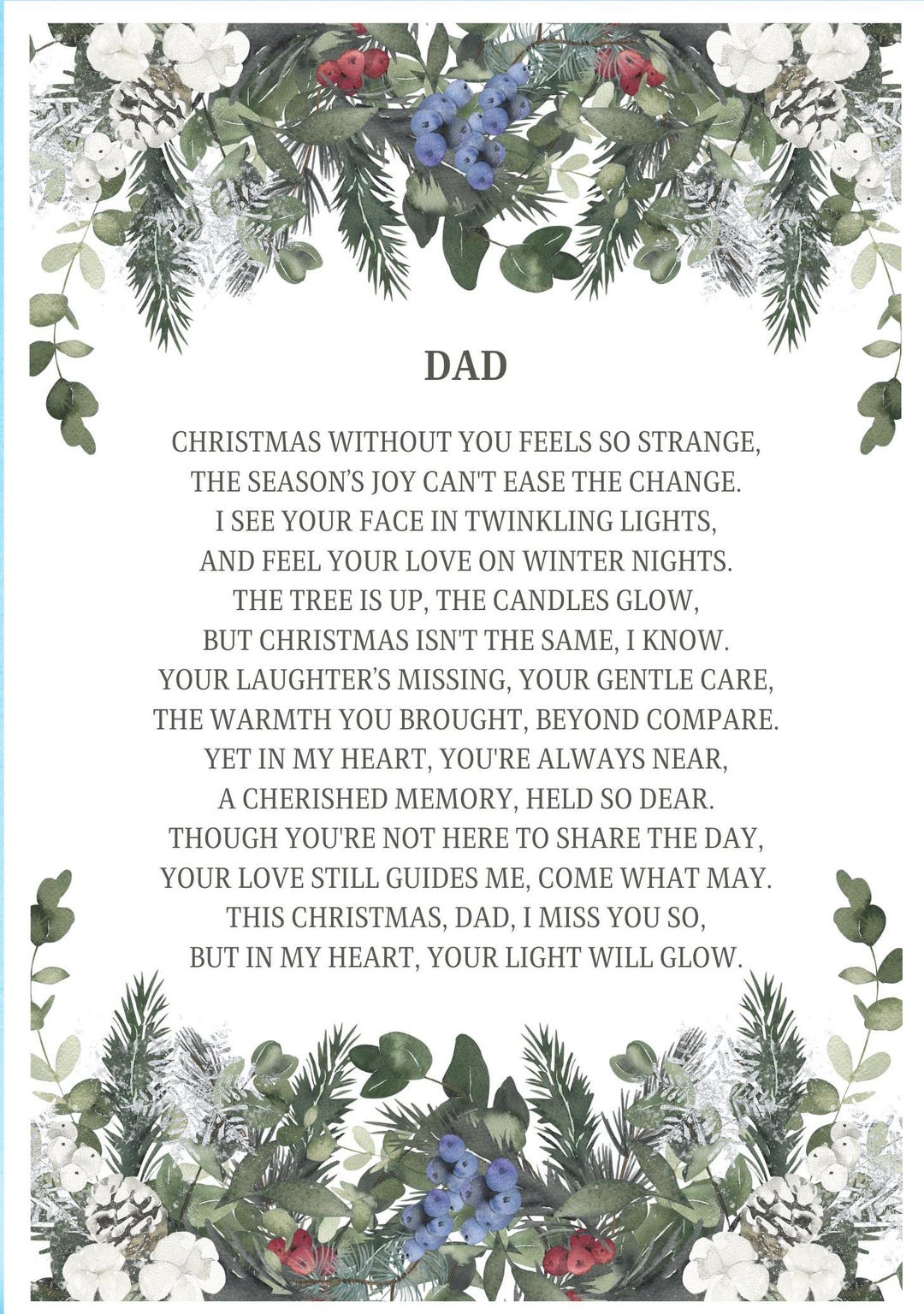 I Miss You at Christmas Poem - Card With Verse to Remember Loved One at ...