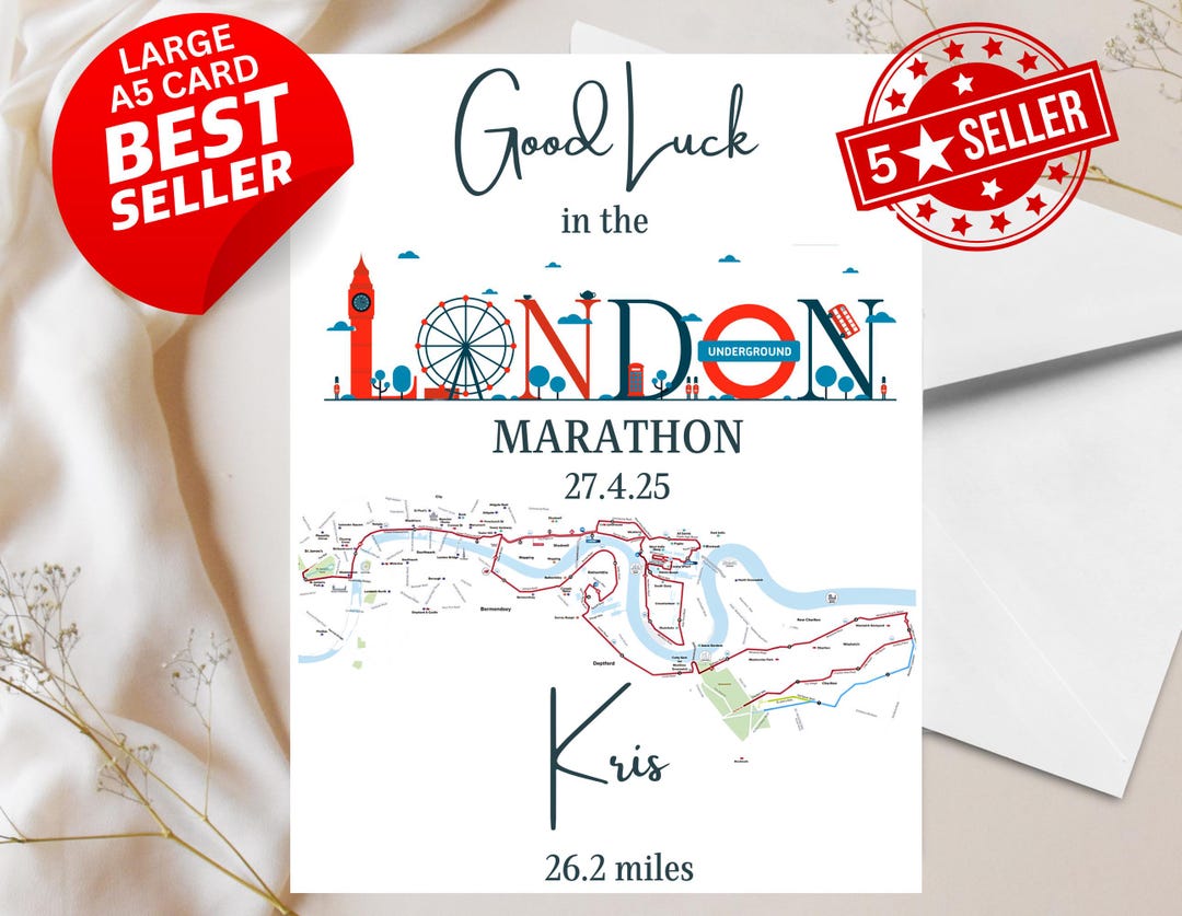 A5 London Marathon Card Good Luck London Marathon Large A5 Custom Name ...