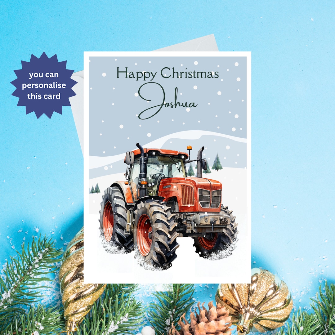 Snowy Red Tractor Christmas Card - Personalised Card for A Tractor ...