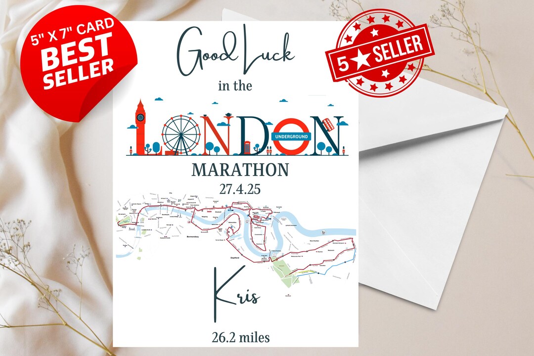 5" X 7" London Marathon Card Good Luck London Marathon Large 5" X 7 ...