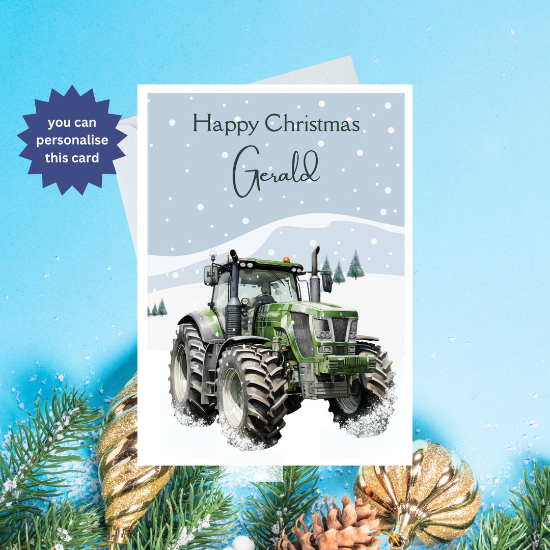 Snowy Green Tractor Christmas Card - Personalised Card for A Tractor ...