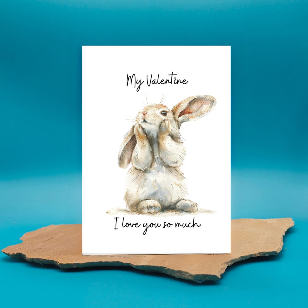 Valentine Cute Bunny Card - Personalised Bunny Birthday Card, Bunny ...
