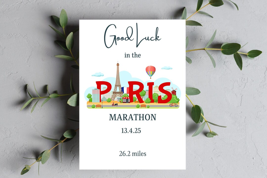 5" X 7" Paris 2025 Marathon Good Luck Card Personalised Paris Marathon ...