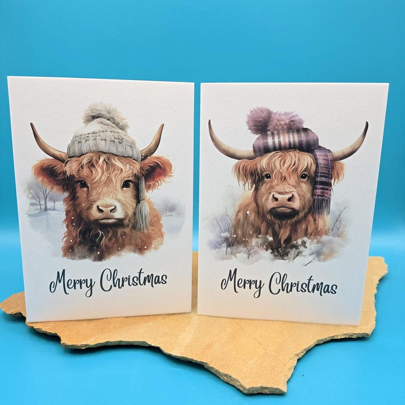 6 X Highland Cow Christmas Cards (4.1" X 6.1" Approx), Pack of 6 Cards ...
